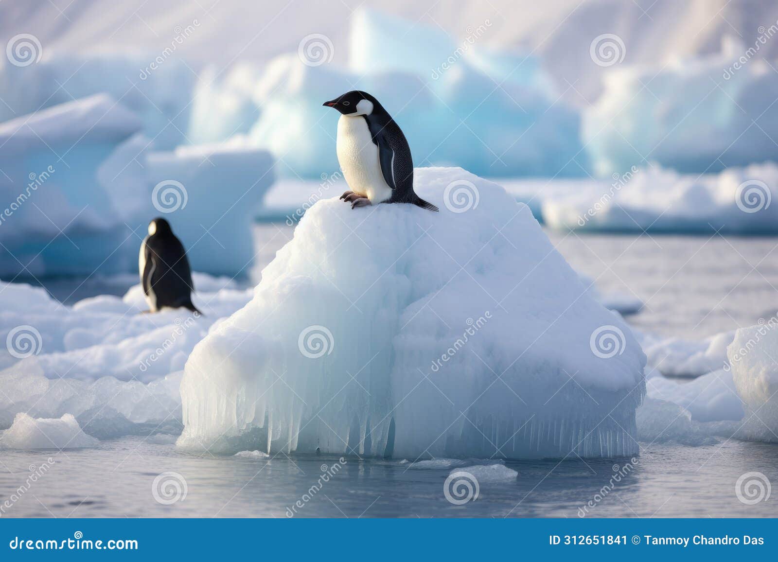 Penguin on Ice Floe Antarctic, Penguin Float on the Ice Floe in the ...