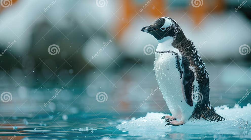 Penguin on an Ice Floe in the Water Stock Image - Image of nature ...