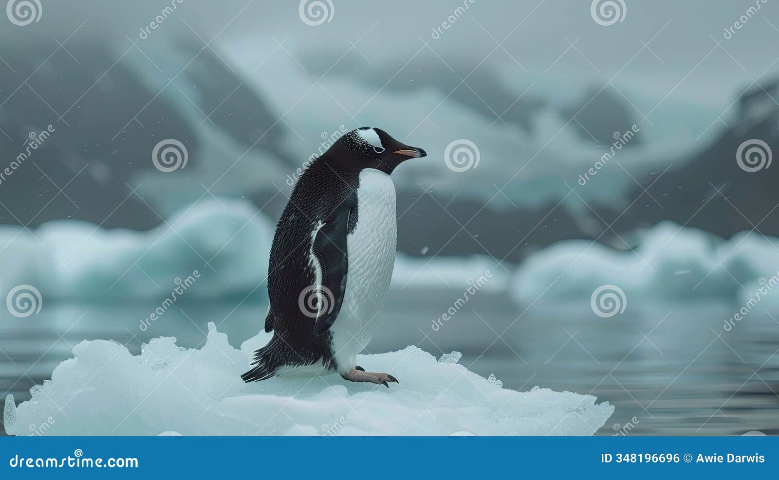 Penguin on an Ice Floe in the Water Stock Photo - Image of wildlife ...