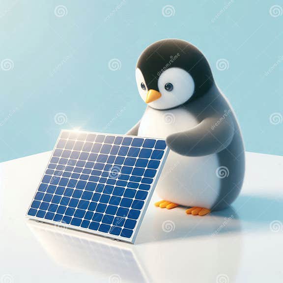 A Penguin Installs a Solar Panel. Stock Photo - Image of power, energy ...