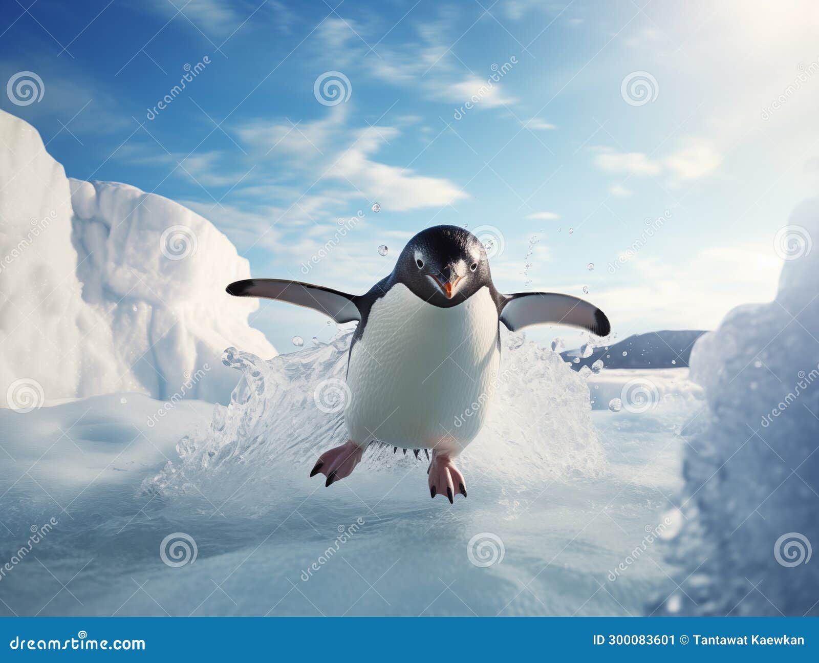 A Penguin Joyfully Sliding on the Ice Stock Image - Image of slipping ...
