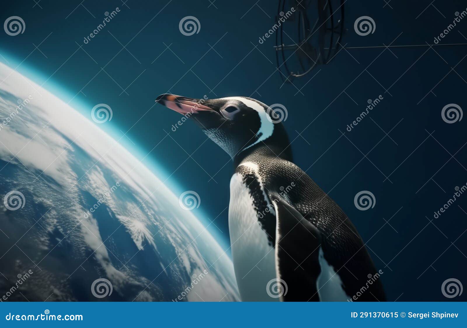Penguin Looking at Planet Earth from Space. Copy Space Stock ...