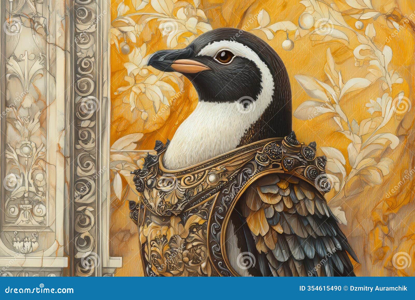 A Penguin in Medieval Garb, Standing Alone on a White Background Stock ...