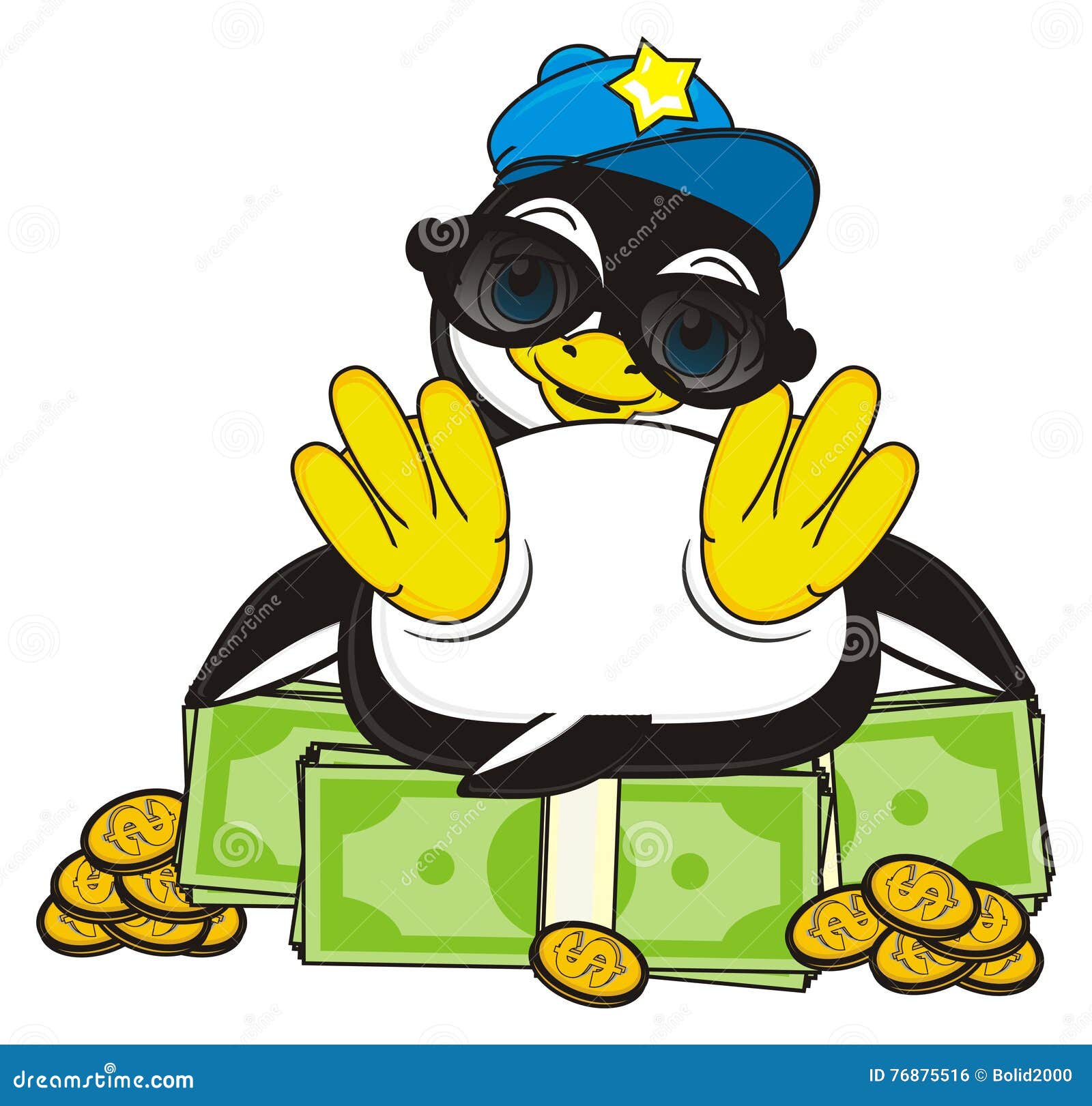 Penguin with the money stock illustration. Illustration of happy - 76875516