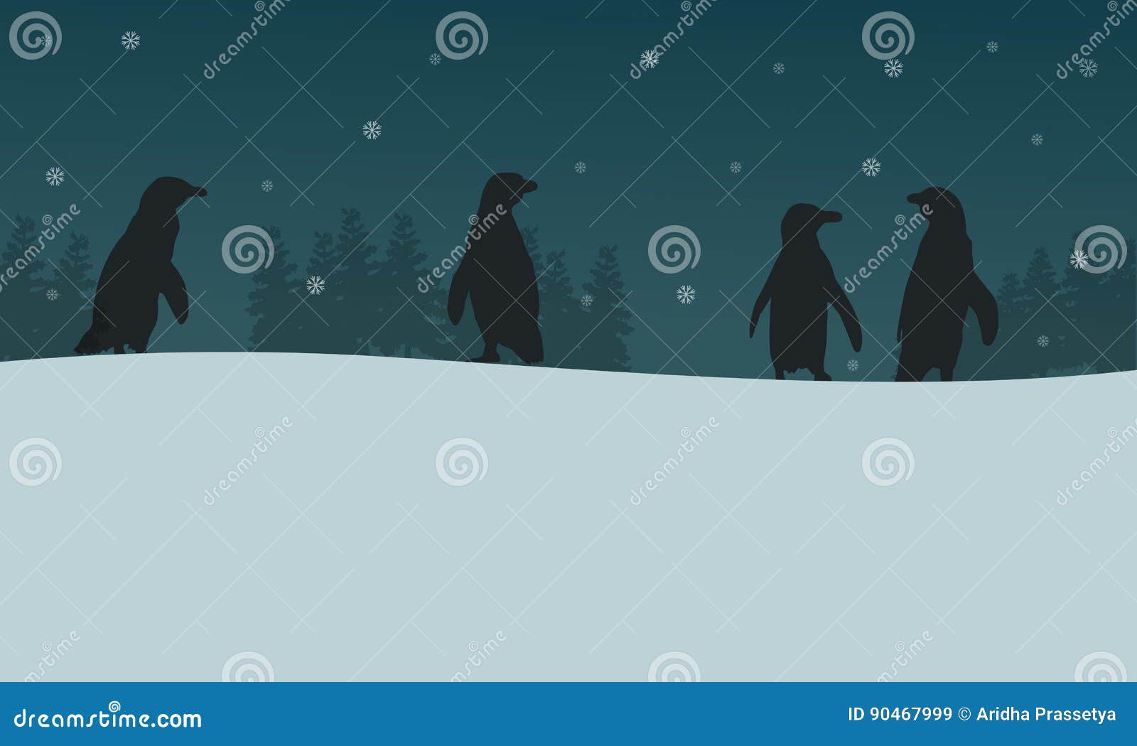Penguin at Night Scenery Silhouettes Stock Vector - Illustration of ...