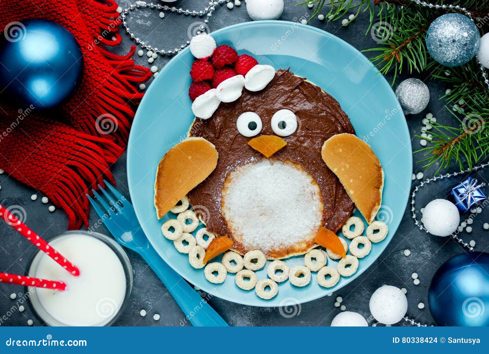 Penguin Pancake - Funny Idea for Kids Breakfast Stock Photo - Image of ...