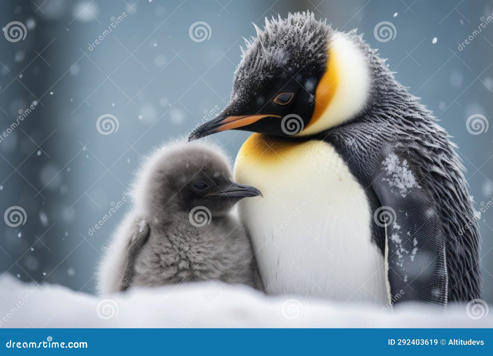 Penguin Parent Keeps Its Chick Warm in the Cold Stock Image - Image of ...