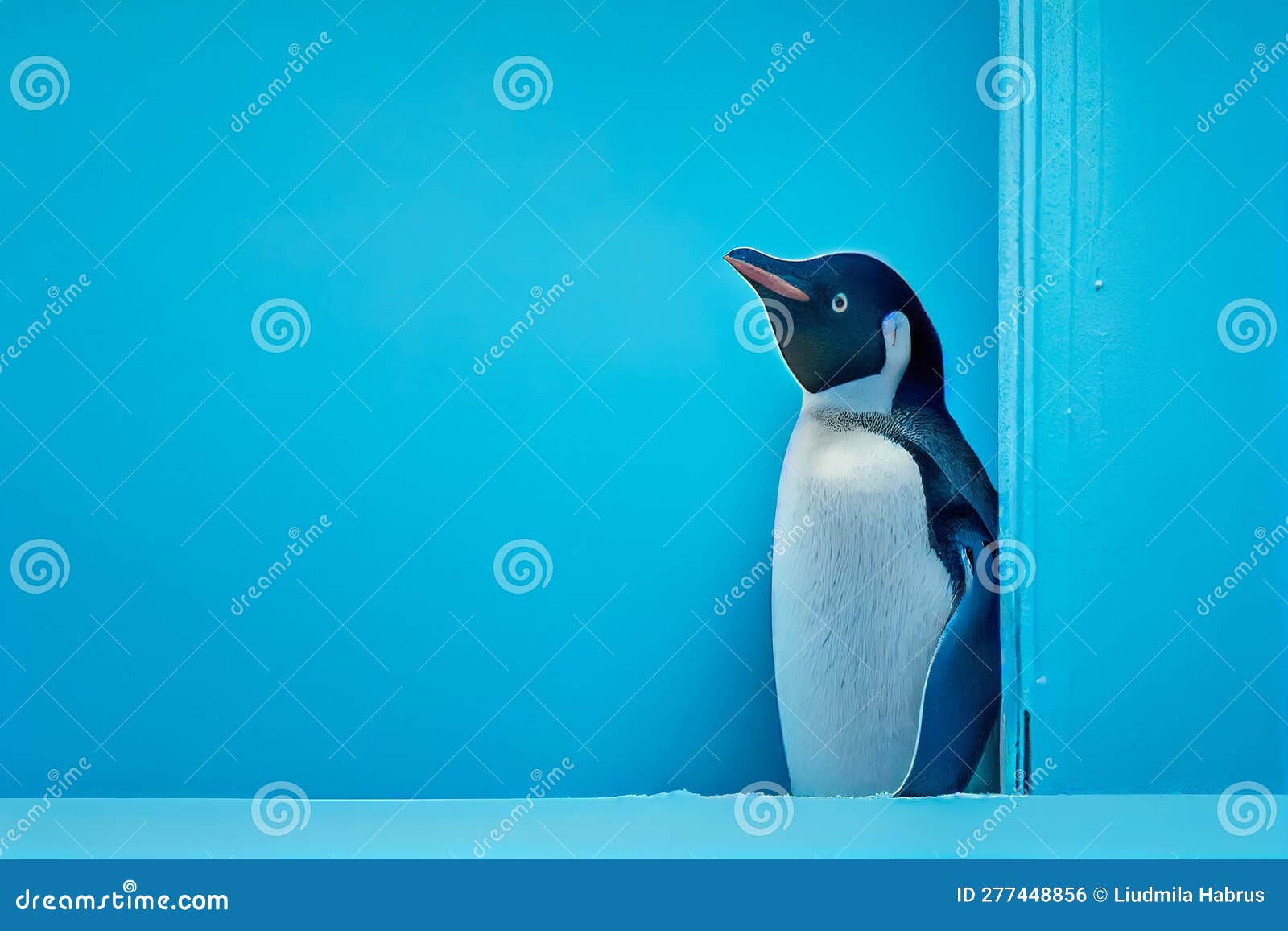 Penguin Peeking Out from Behind the Wall. Generative AI, Generative, AI ...