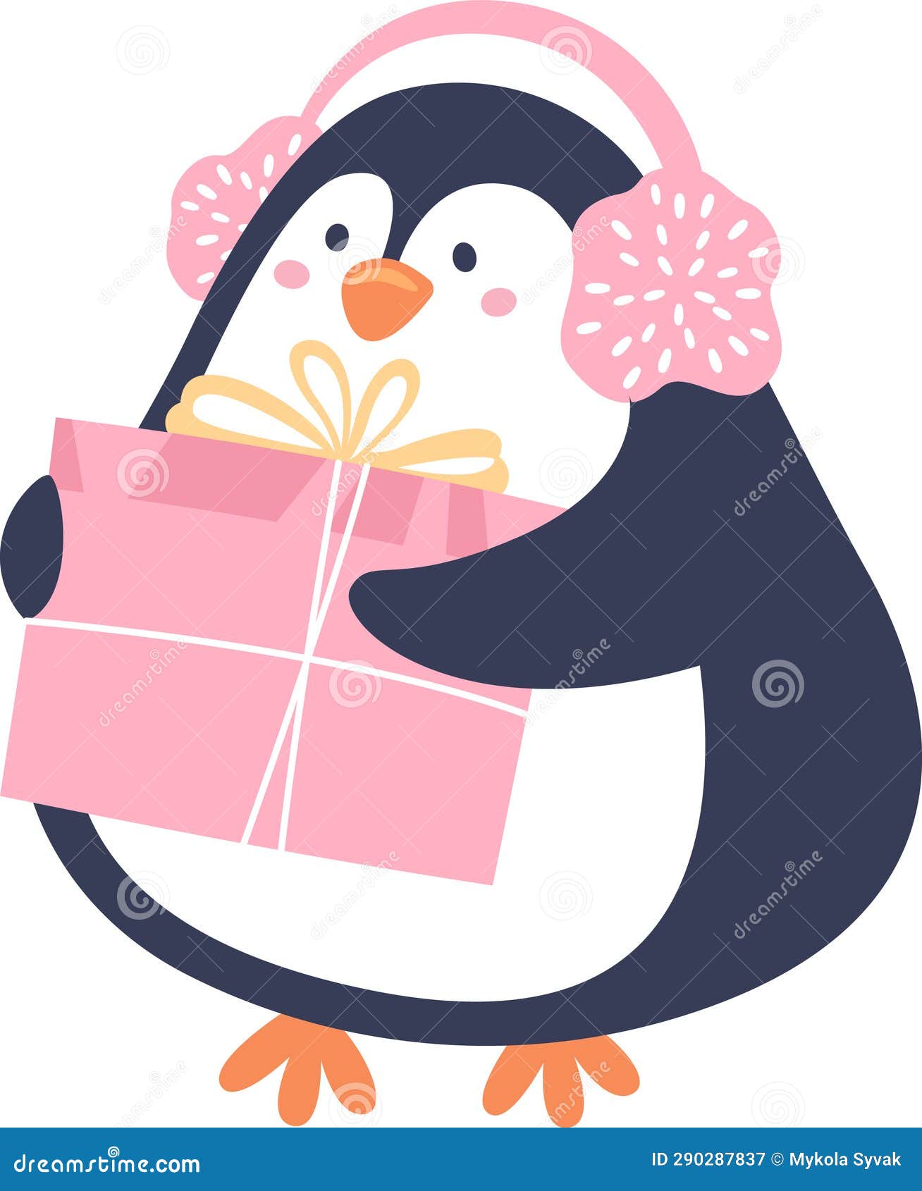 Penguin with Present stock vector. Illustration of graphic - 290287837
