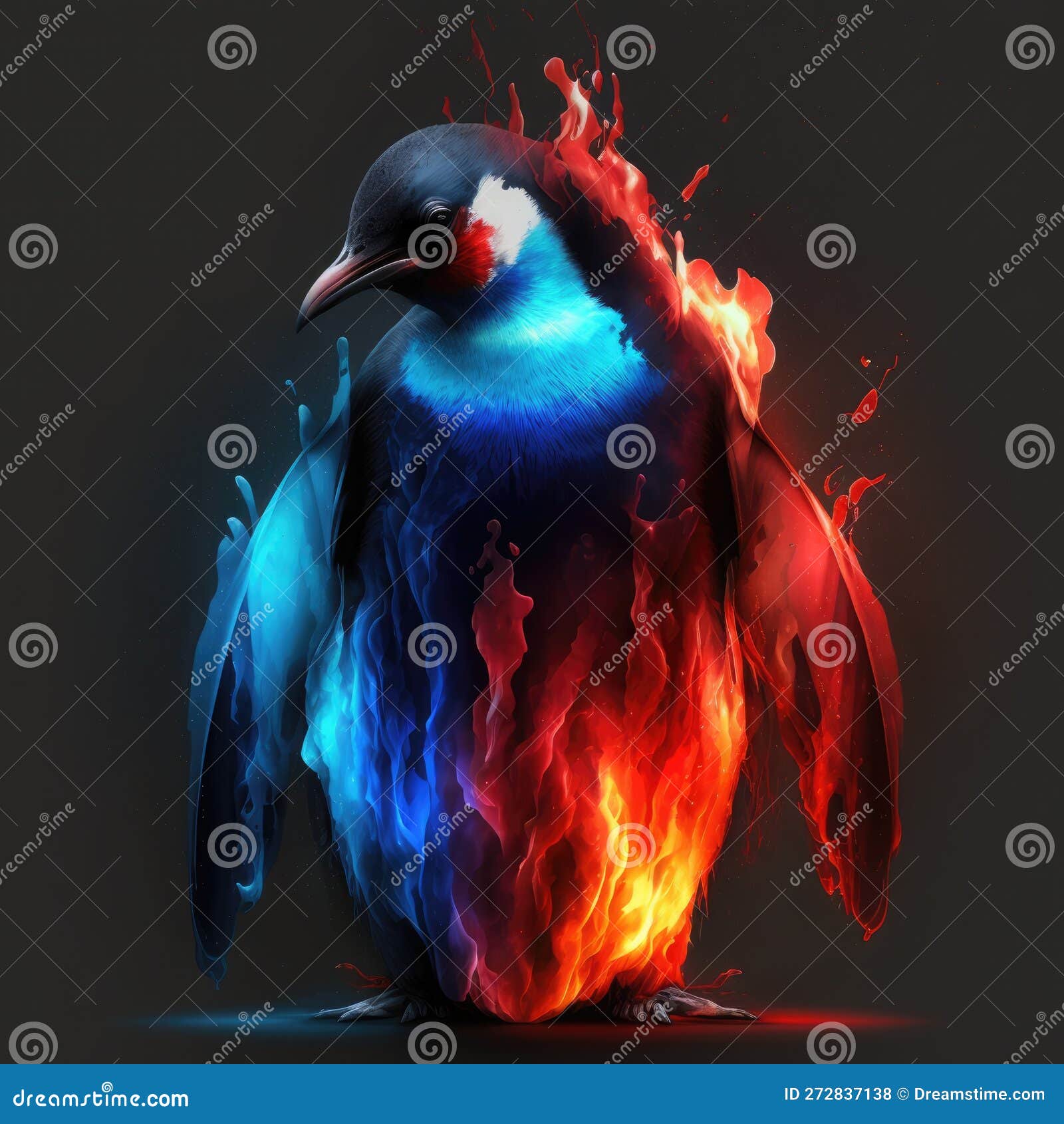 Penguin in Red Flame. Ai Generated Stock Illustration - Illustration of ...