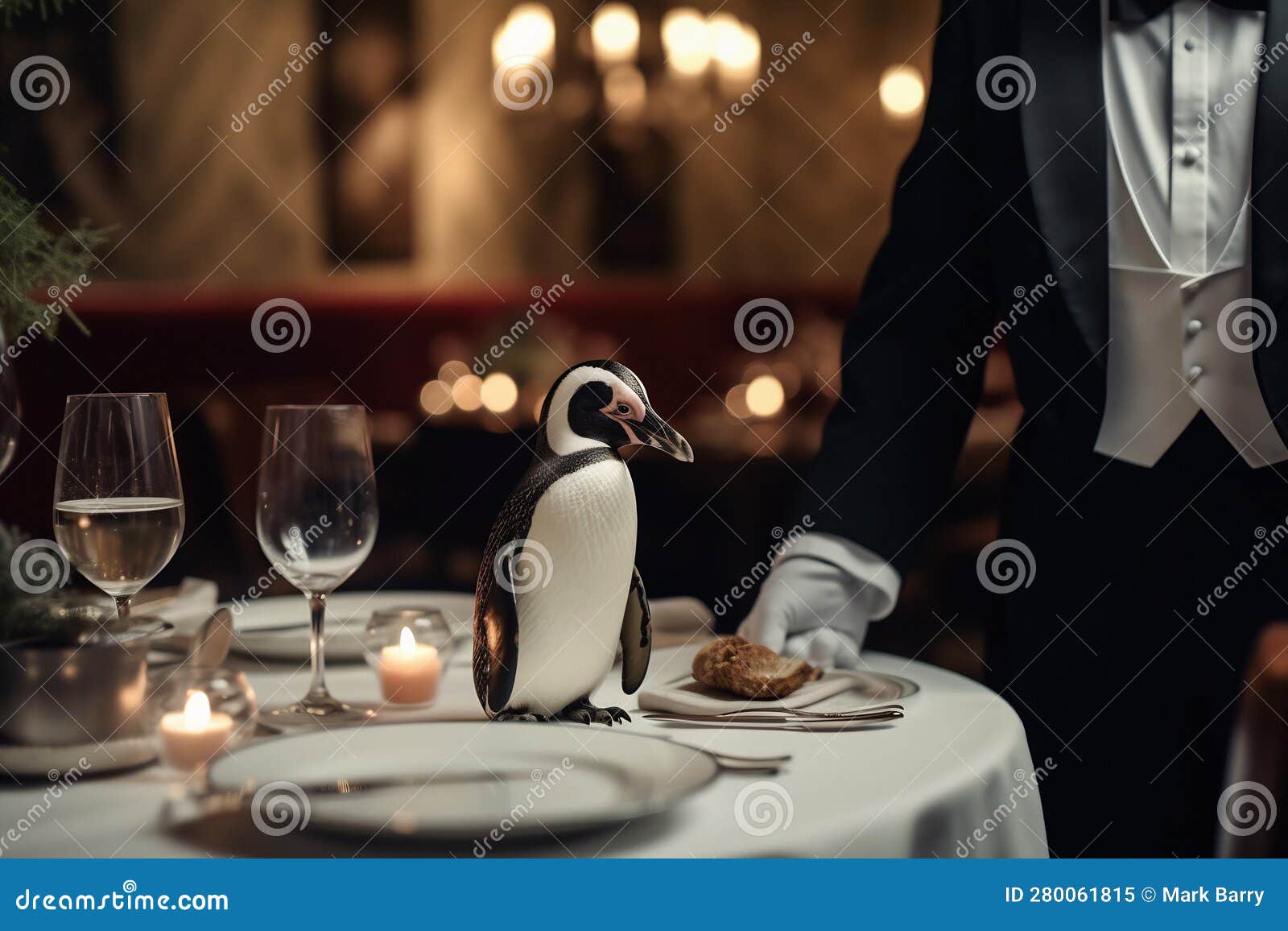 Penguin at the Restaurant Table. Generative AI Image. Stock ...
