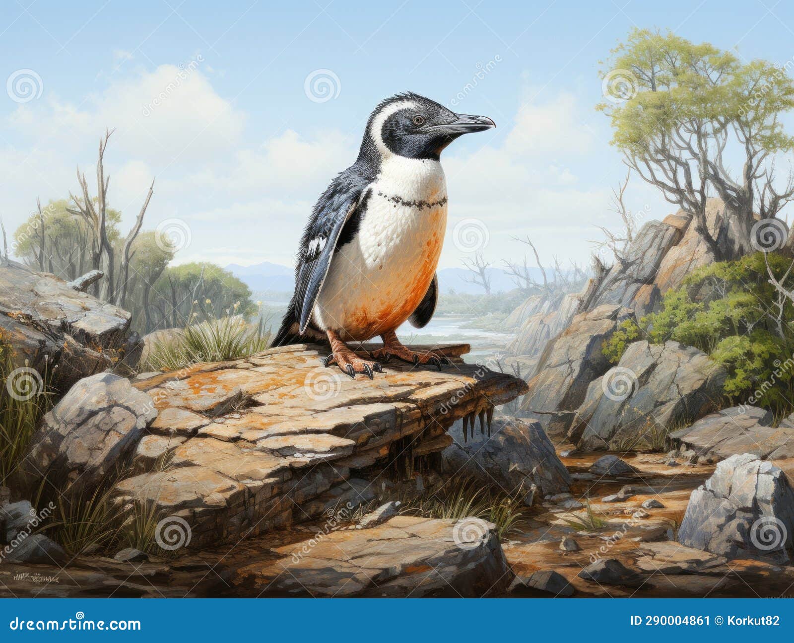 Penguin on a rock stock illustration. Illustration of spring - 290004861