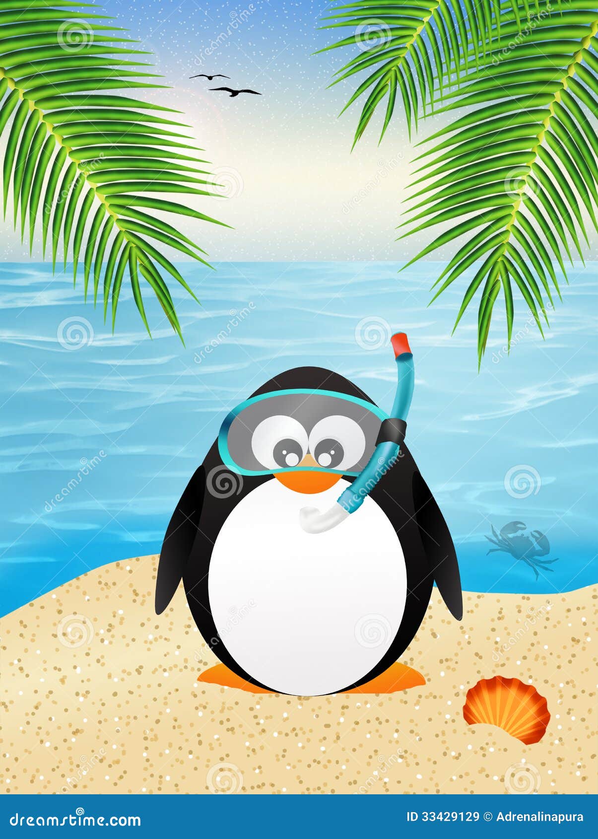 Penguin with scuba mask stock illustration. Illustration of summer ...