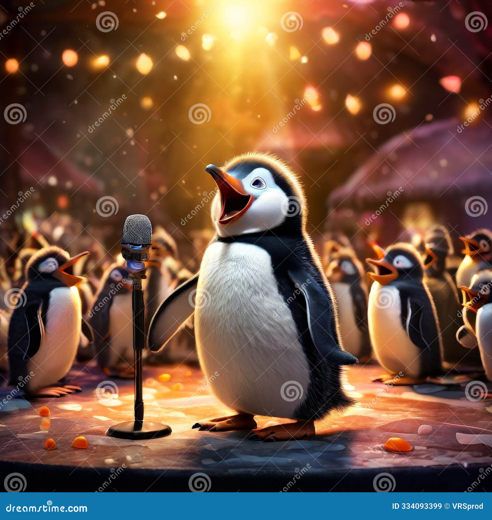 Penguin Singing on Stage Under Bright Lights at Night Stock Image ...