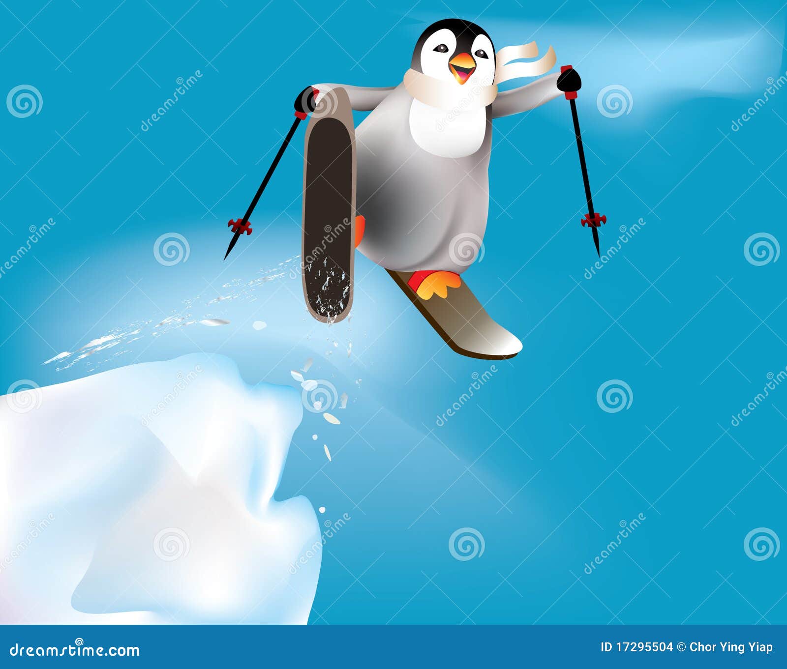 Penguin Skiing and Having Fun. Stock Vector - Illustration of scarf ...
