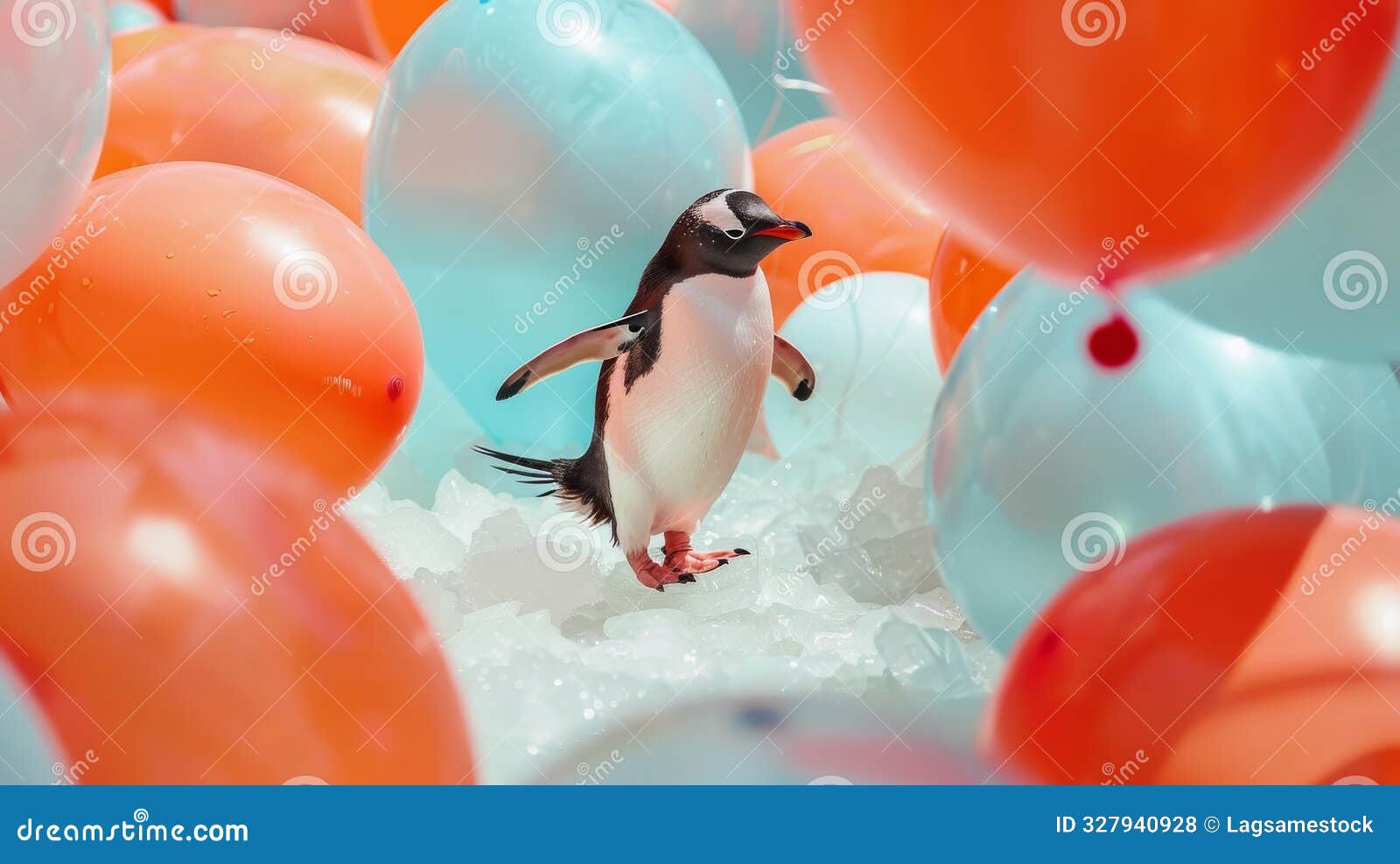 Penguin Sliding on Balloon Ice Stock Illustration - Illustration of ...