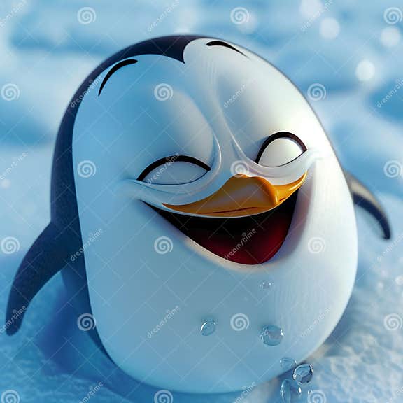 Penguin Sliding on Ice with a Smiley Face Stock Illustration ...