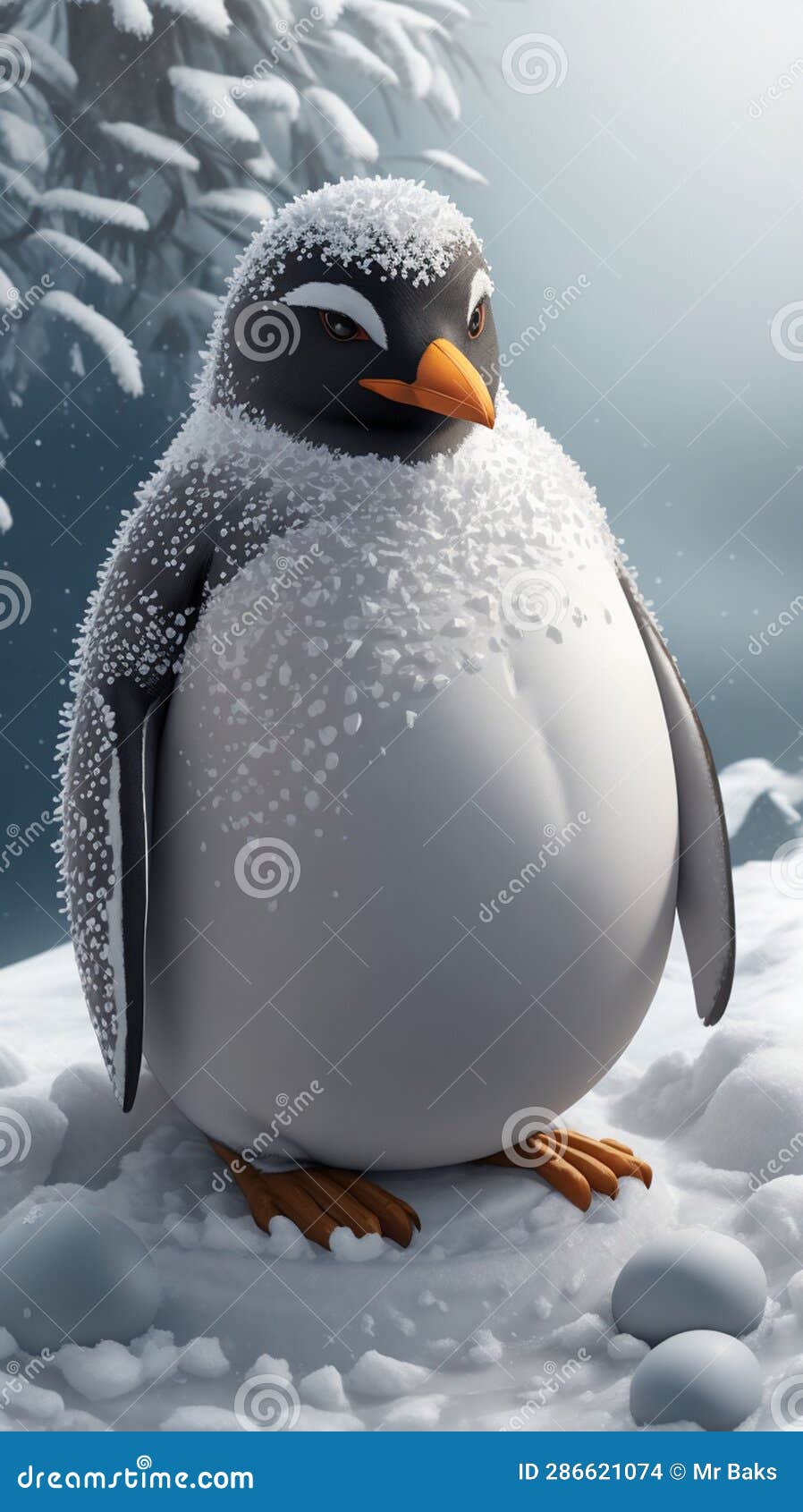 Penguin in the snow. stock illustration. Illustration of cute - 286621074