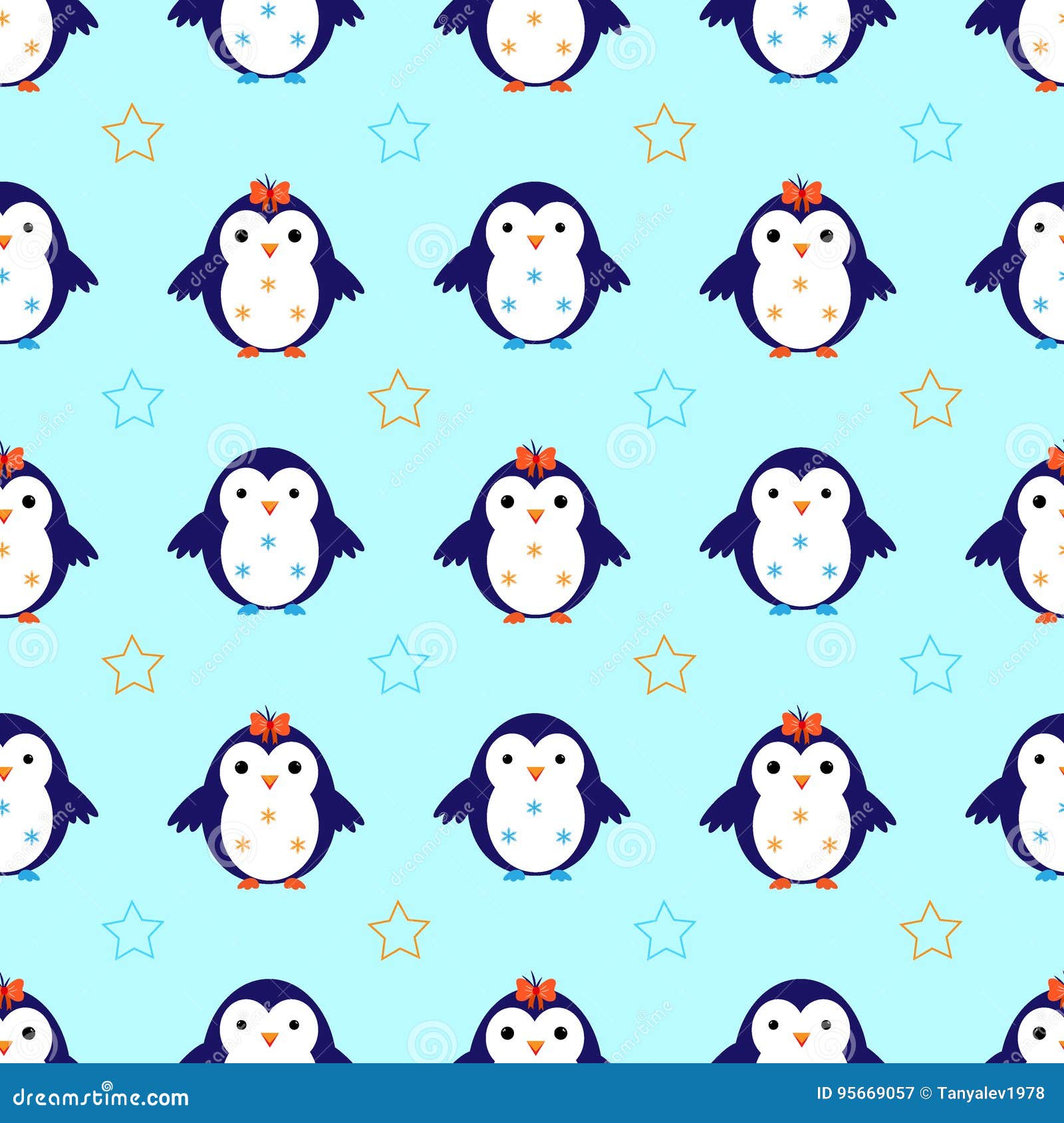 Penguin Snowflake Seamless Pattern Stock Illustration - Illustration of ...
