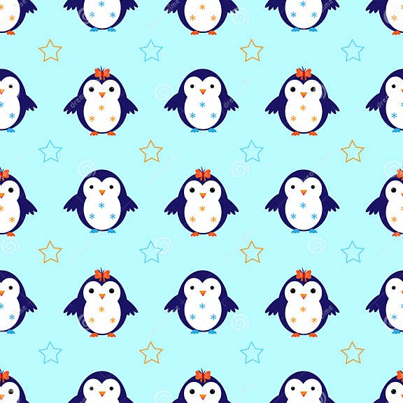 Penguin Snowflake Seamless Pattern Stock Illustration - Illustration of ...