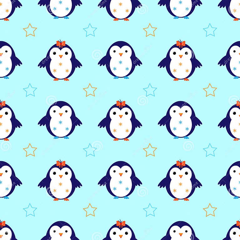 Penguin Snowflake Seamless Pattern Stock Illustration - Illustration of ...