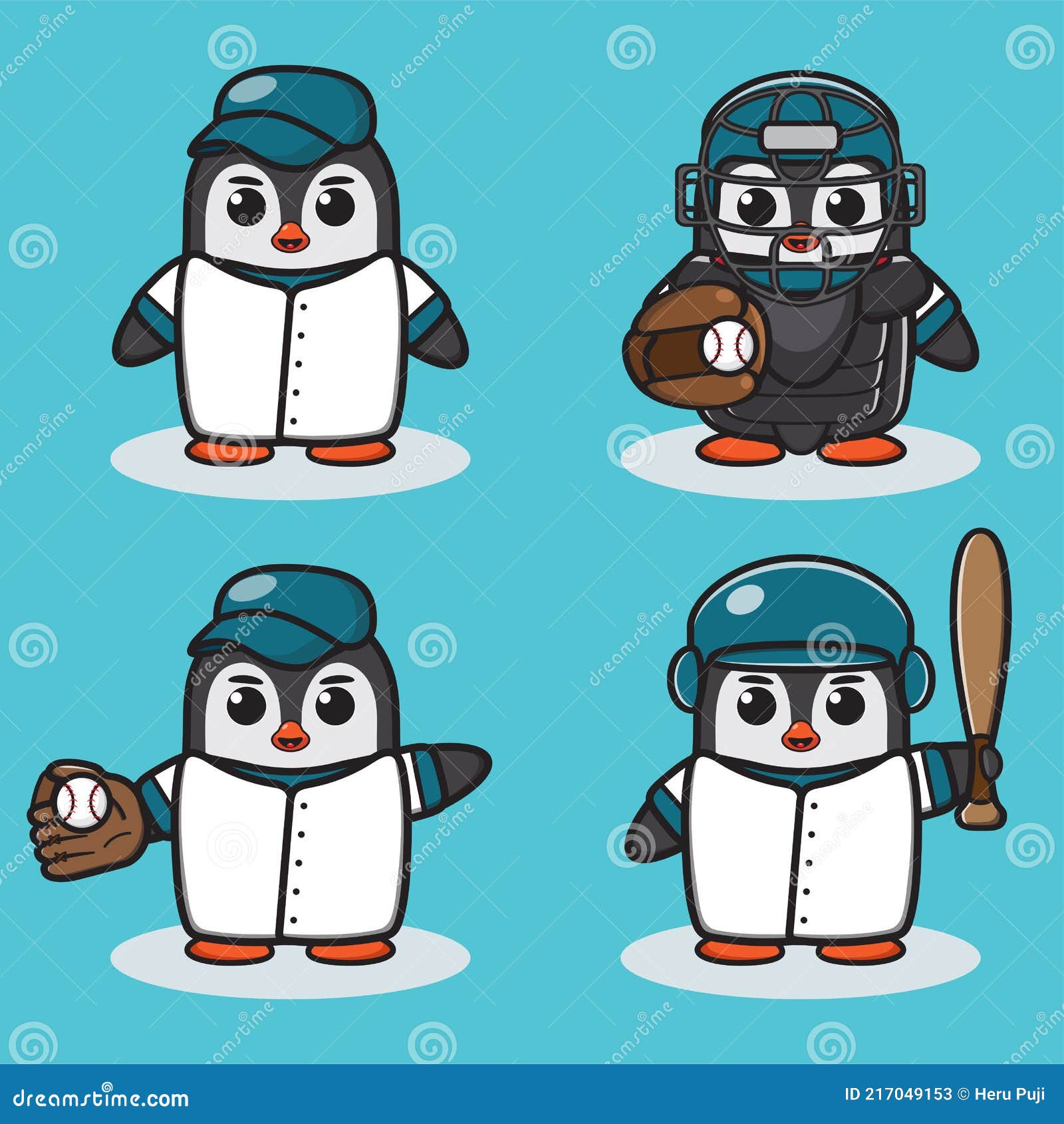 Vector Illustrations of a Cute Penguin Baseball Player. Stock Vector ...