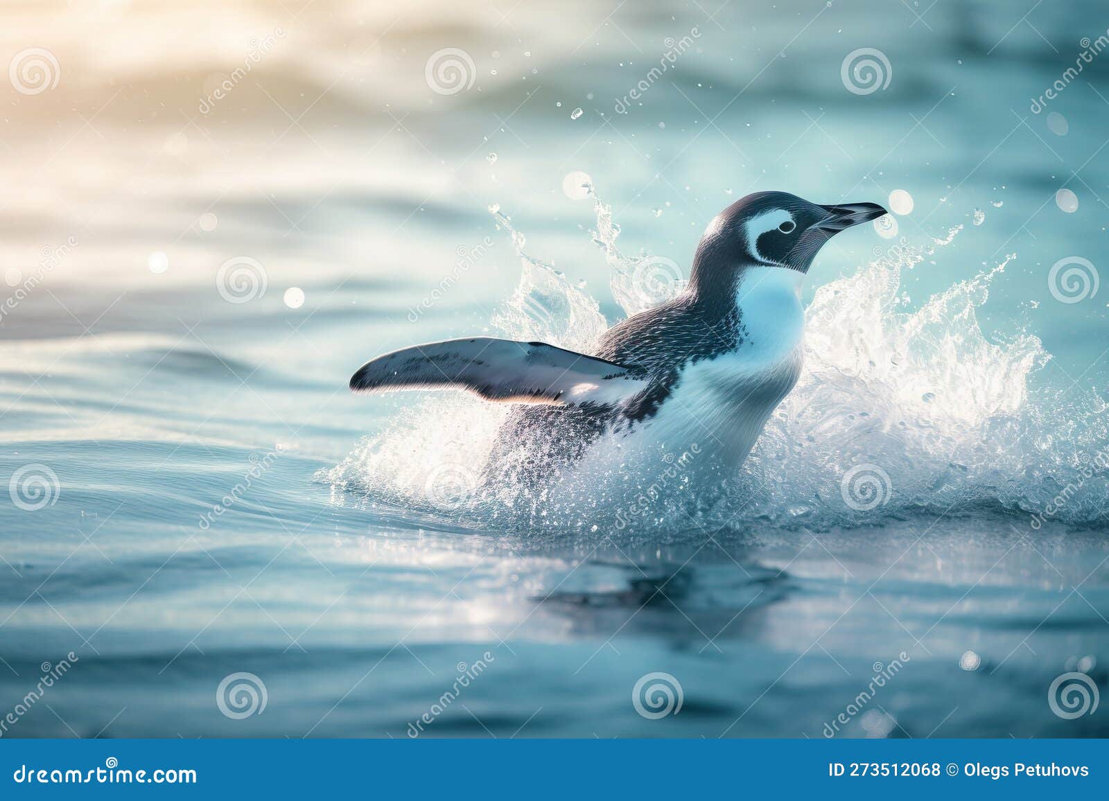 A Penguin Splashing in the Water on a Sunny Day Stock Illustration ...