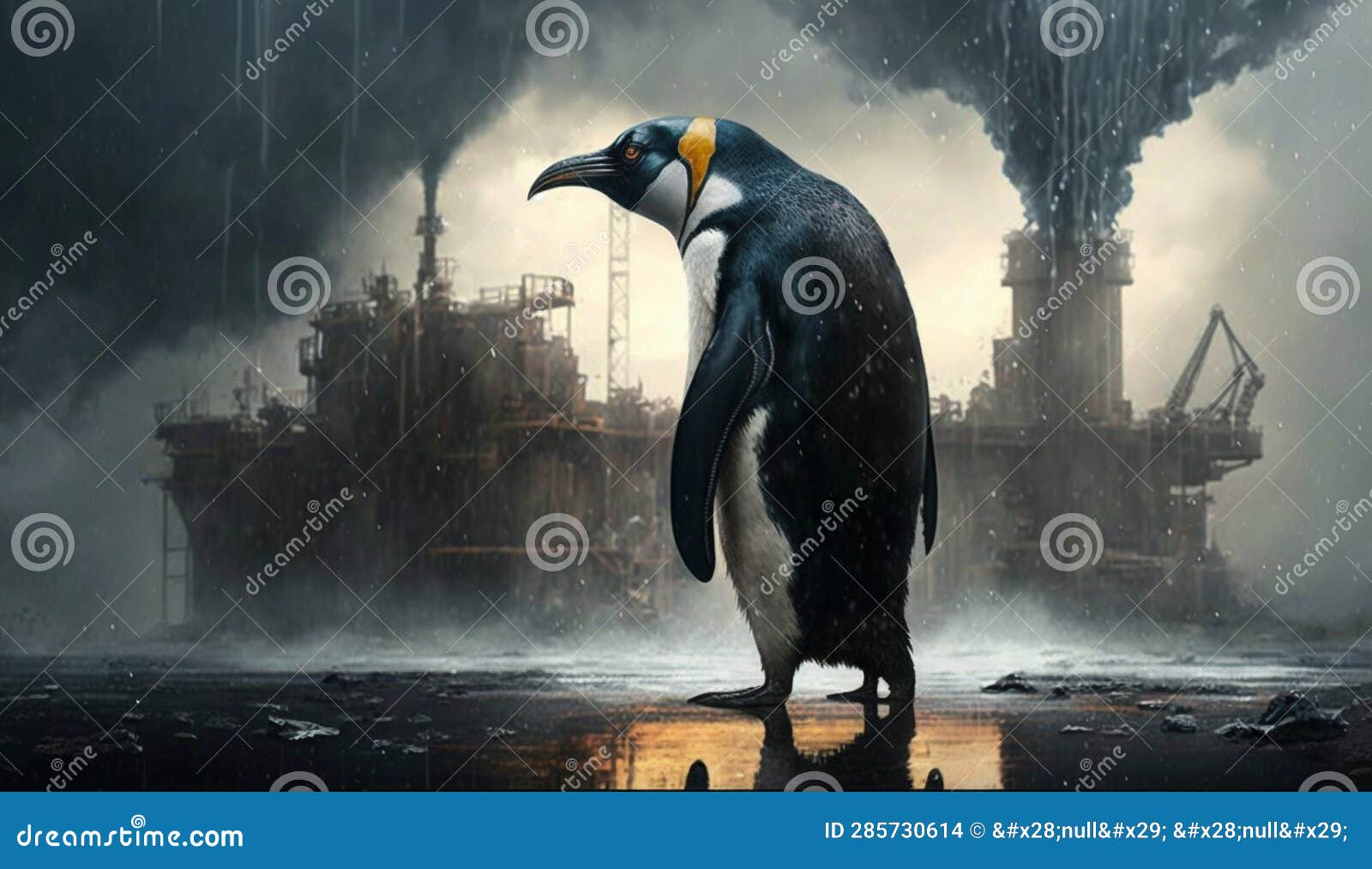 Penguin Stand in Front Toxic Mass from a Chemical. AI Generative Stock ...