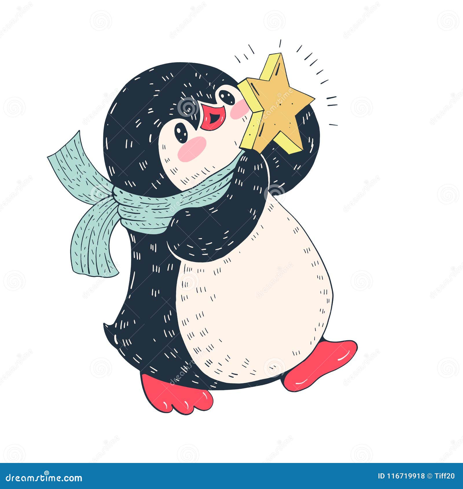 Penguin with a star stock vector. Illustration of penguin - 116719918