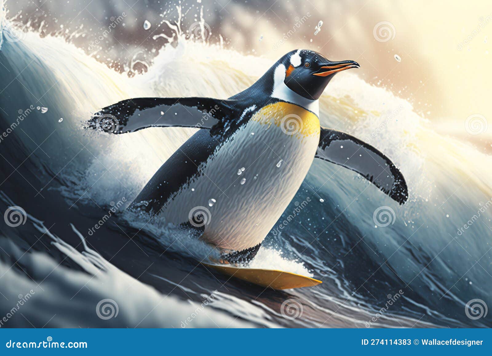 Penguin Surfing. Generative AI. Stock Illustration - Illustration of ...