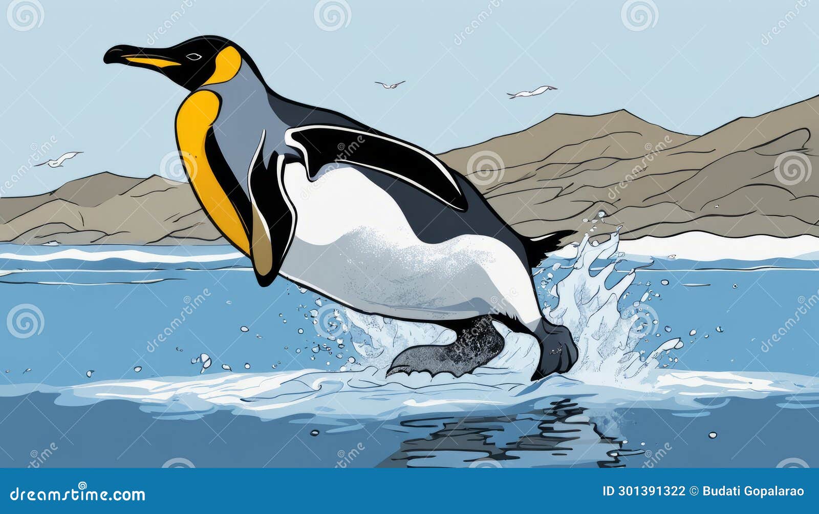 Penguin Swimming In The Blue Ocean. Penguin Swimming Underwater, A ...