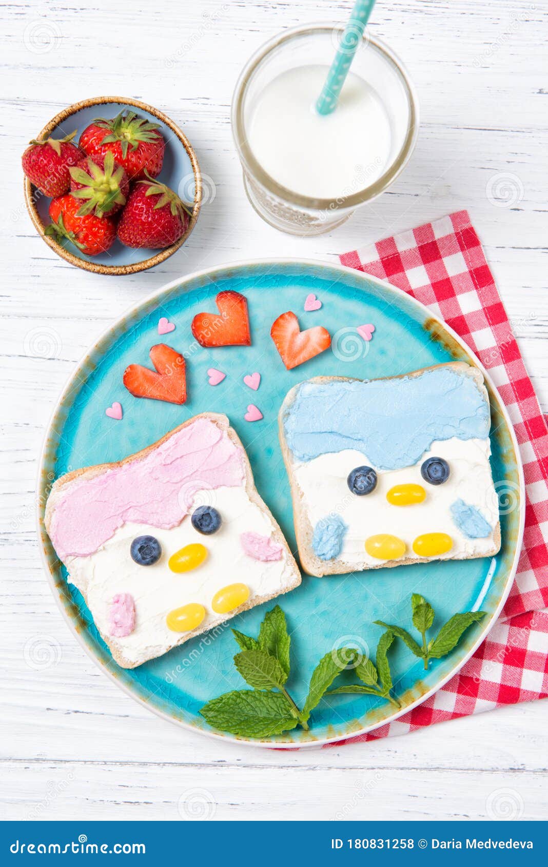 Penguin Toasts with Coloured Spread on a Plate, Food for Kids Idea ...
