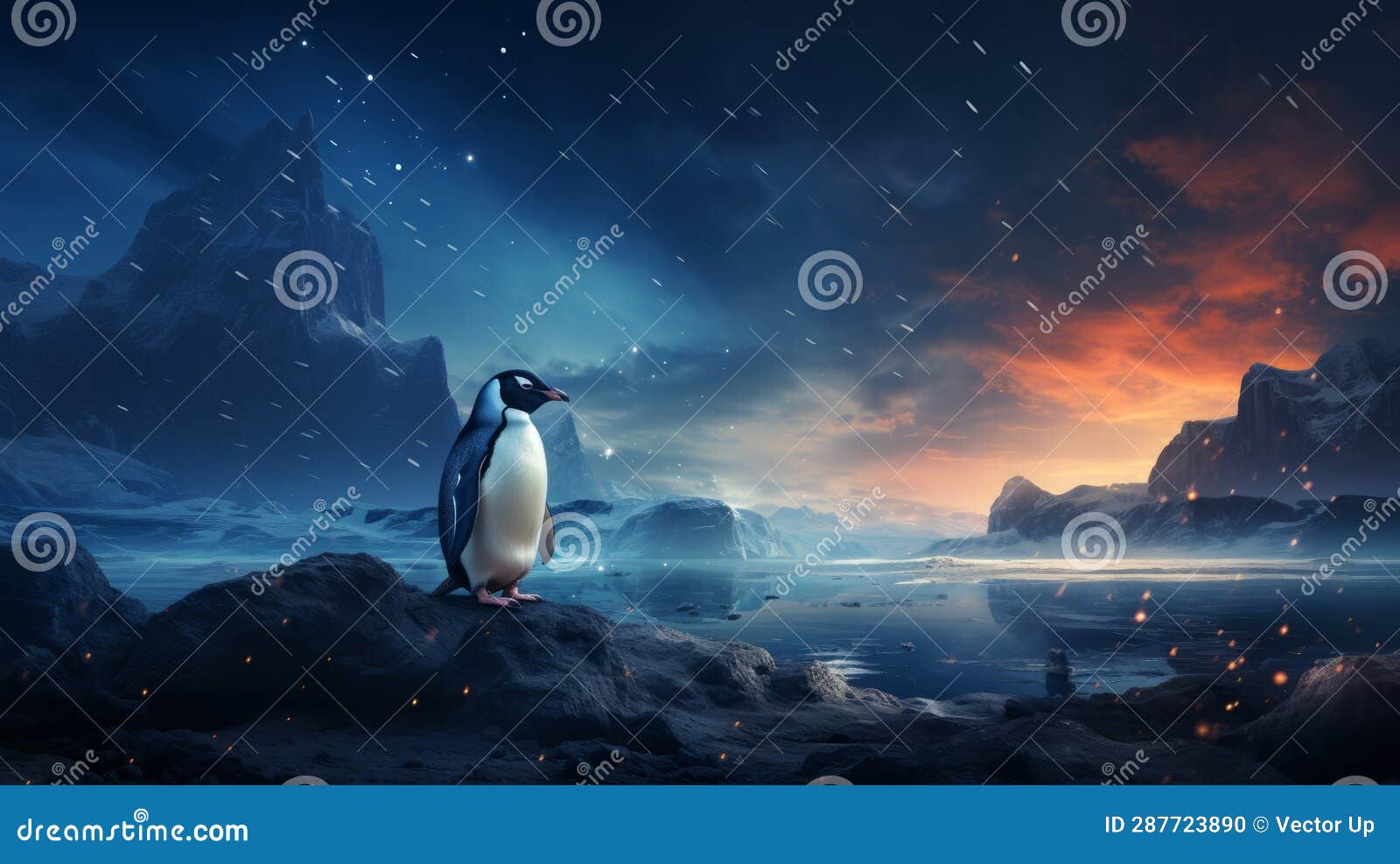 Penguin Walking Under Galaxy Night Sky. Generative AI. Stock ...