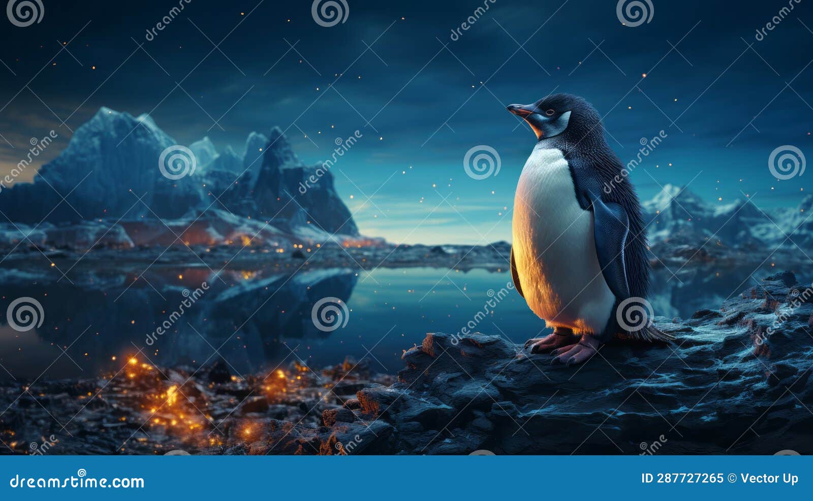 Penguin Walking Under Galaxy Night Sky. Generative AI. Stock ...