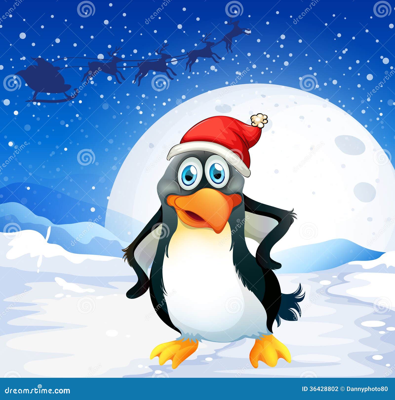 A Penguin Wearing Santa S Hat Stock Illustration - Illustration of ...