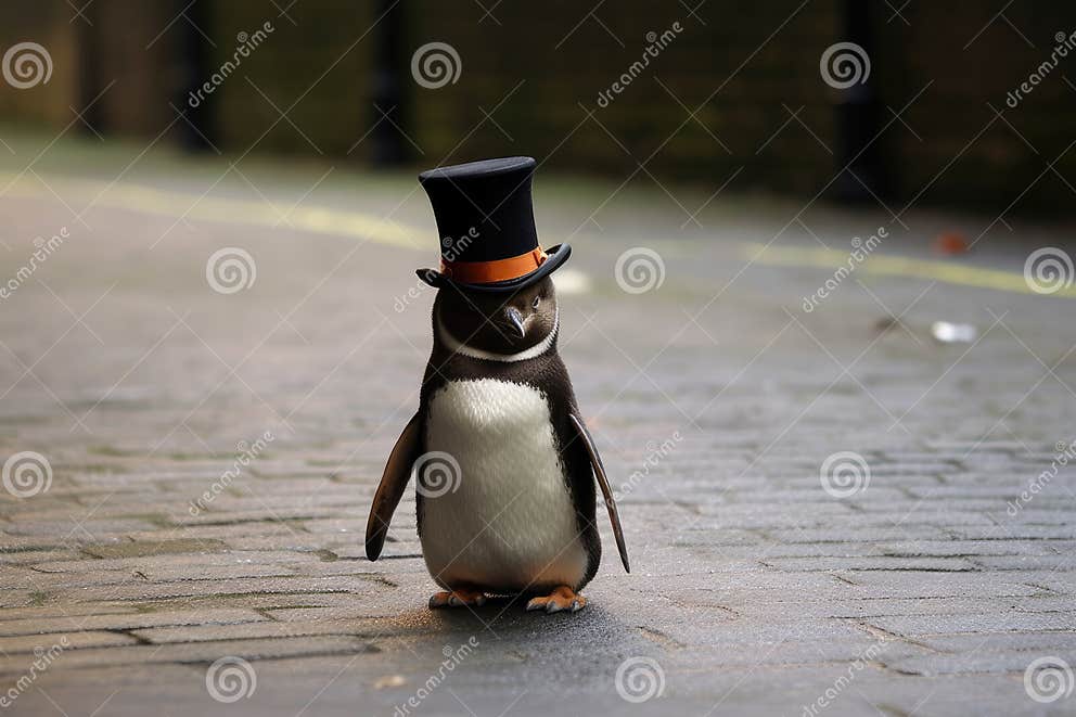 A Penguin Wearing a Top Hat Stock Illustration - Illustration of animal ...