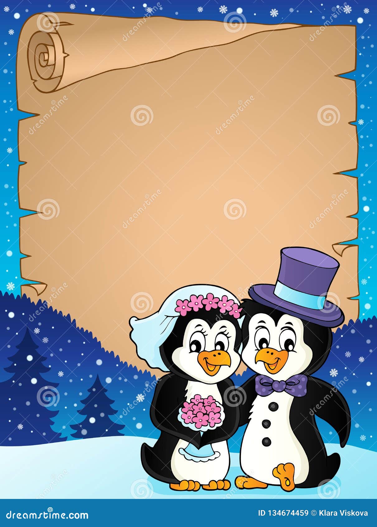 Penguin Wedding Theme Parchment 2 Stock Vector - Illustration of ...