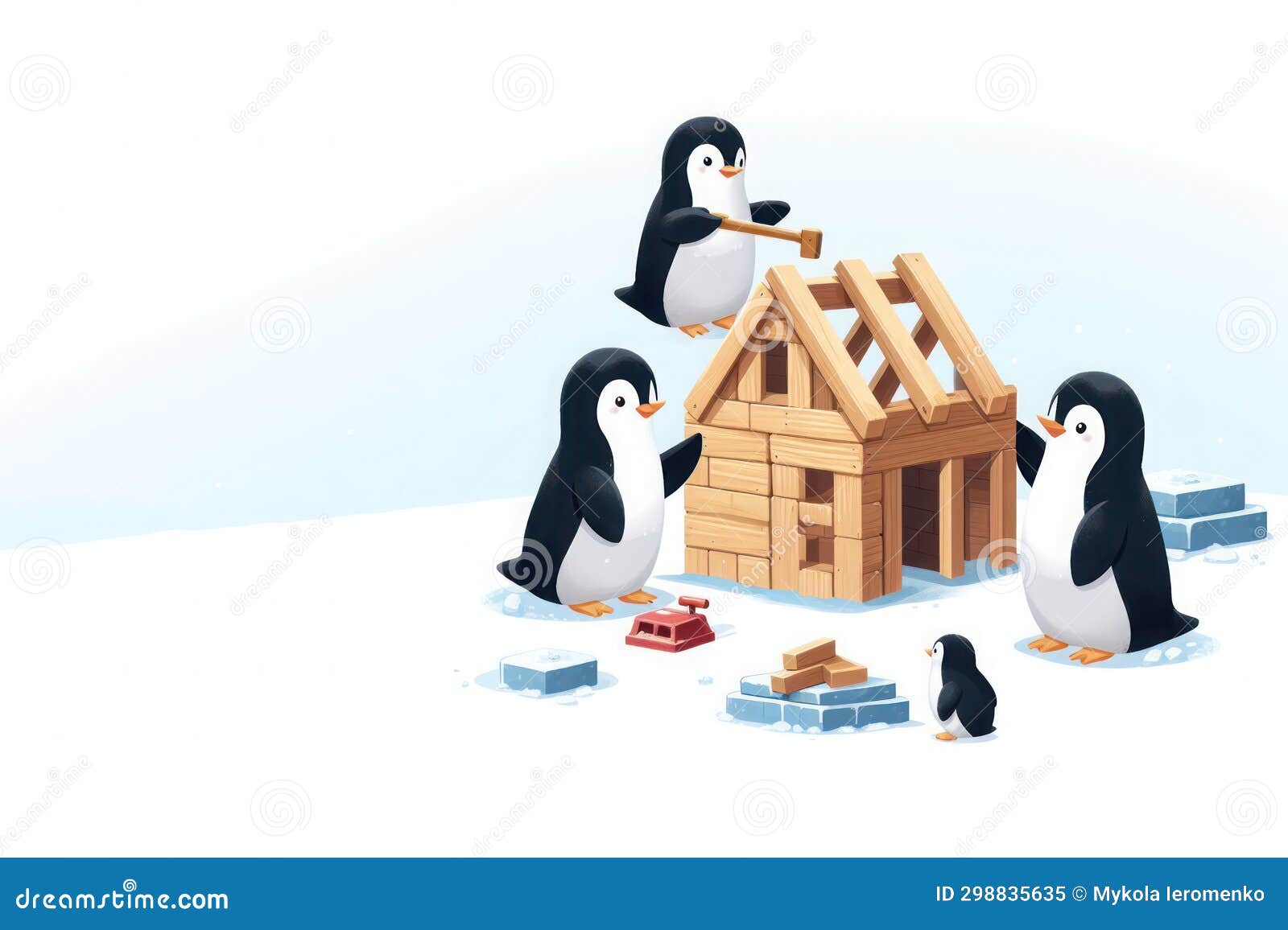 Penguins are Building a House. Place for Text. Stock Illustration ...