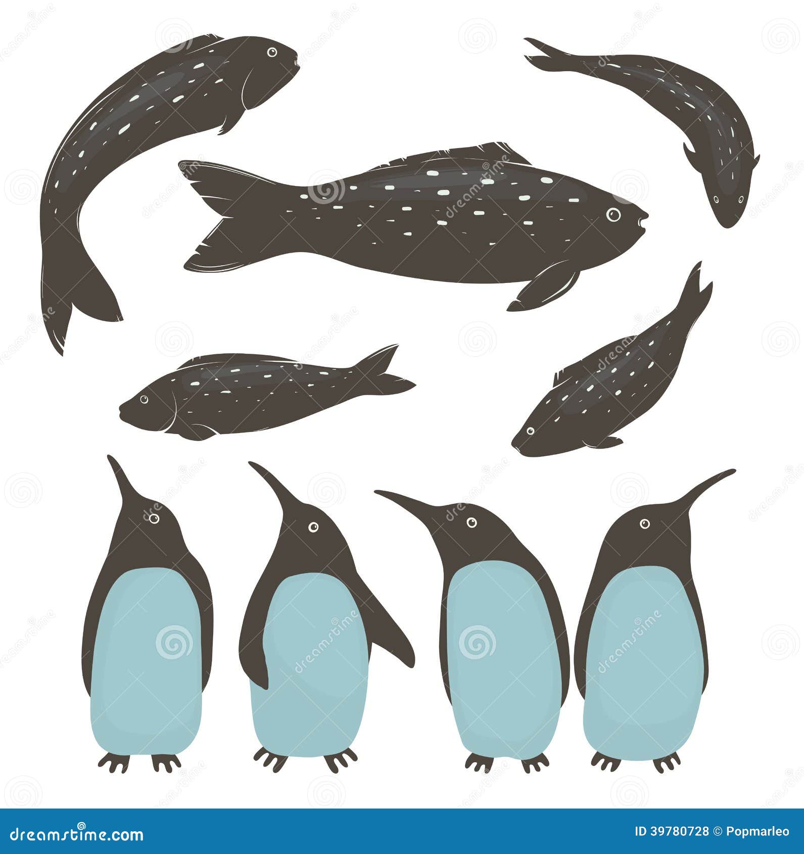 Penguins and Fish Collection Stock Vector - Illustration of funny ...
