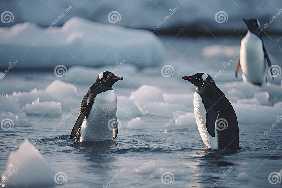 Penguins floating on ice stock illustration. Illustration of polar ...