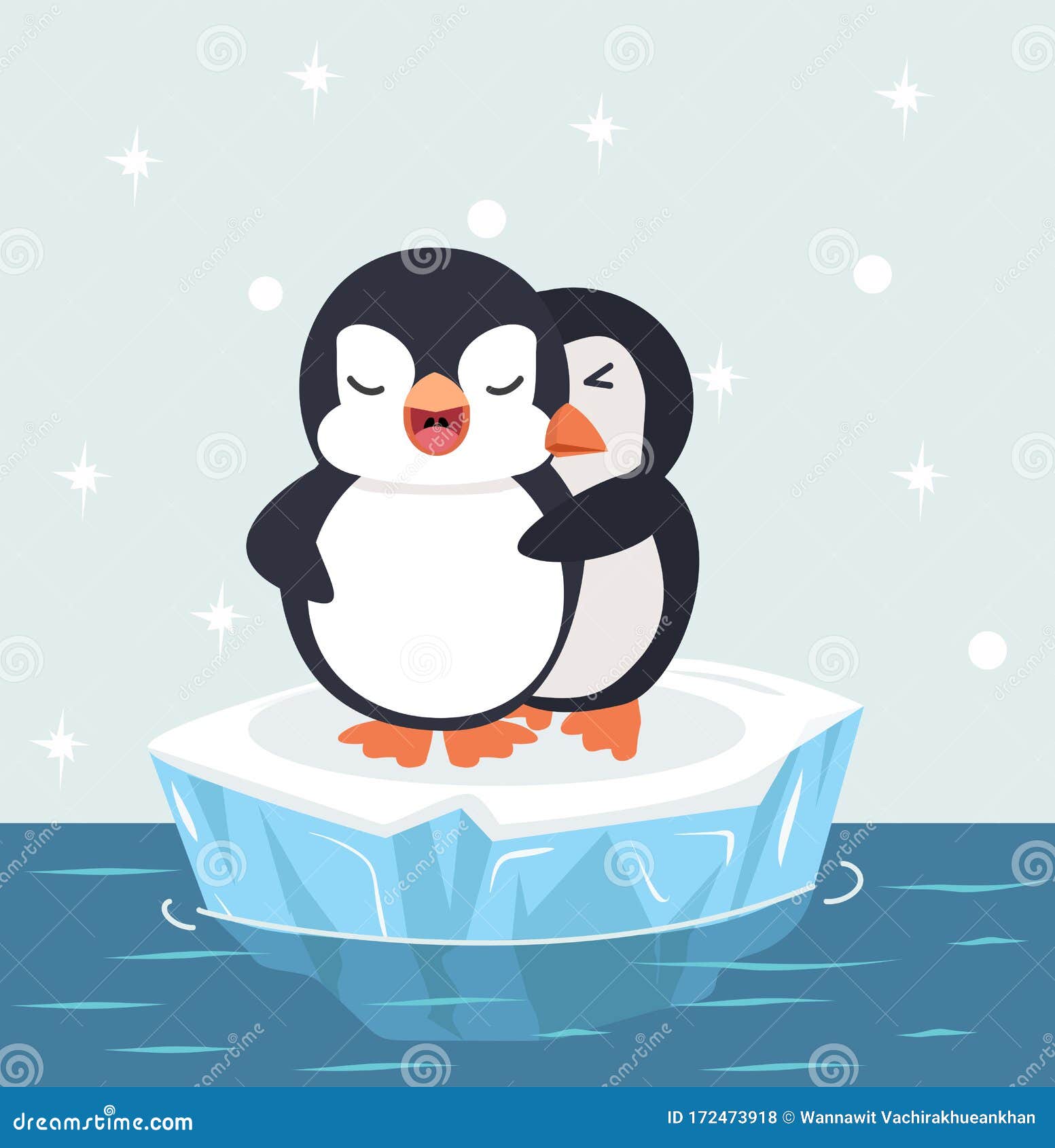 Penguins Happy Couple Hug on Ice Floe Vector Stock Vector ...