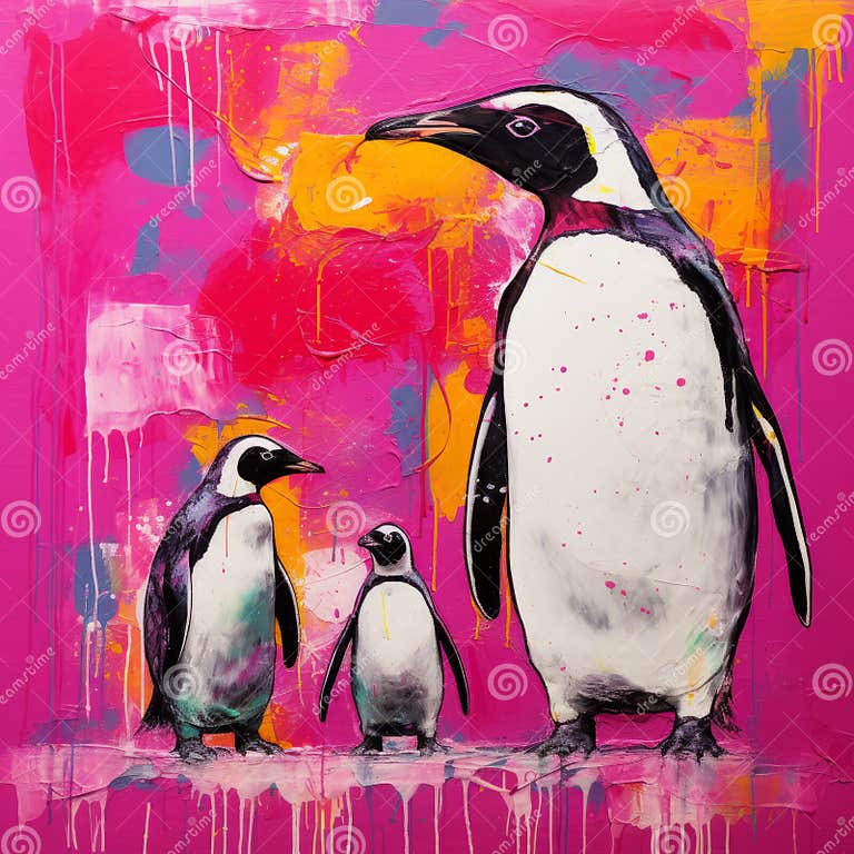 Magenta Penguin Painting Dada Wall Art with Bold Color Combinations ...