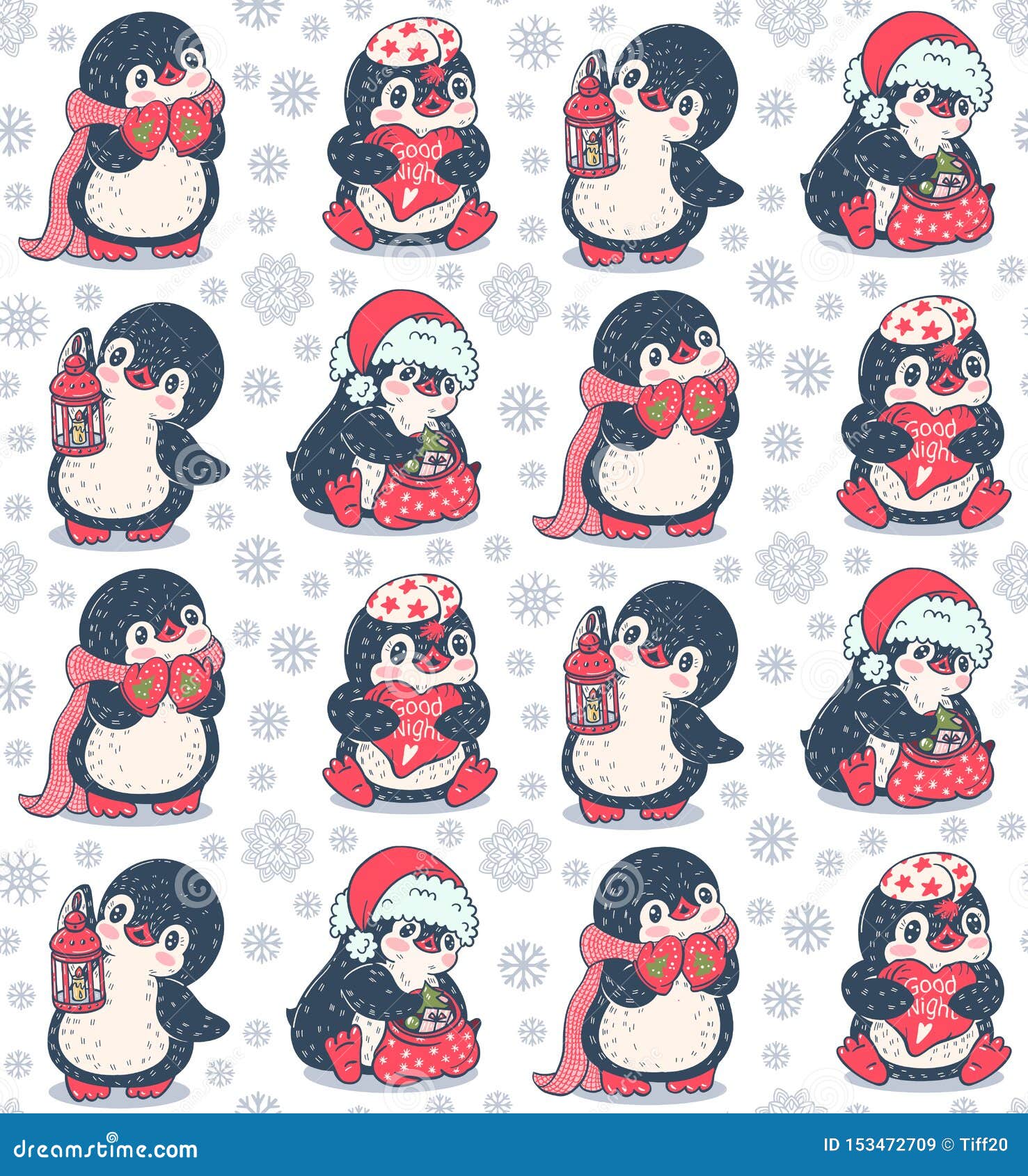 Seamless Pattern with Cute Penguins Stock Vector - Illustration of ...