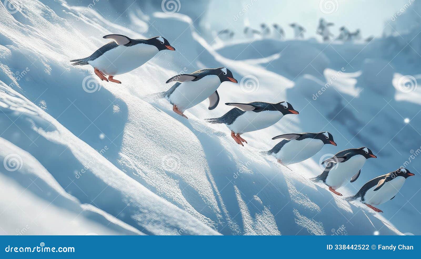 Penguins Sliding Down Snowy Slope Stock Illustration - Illustration of ...