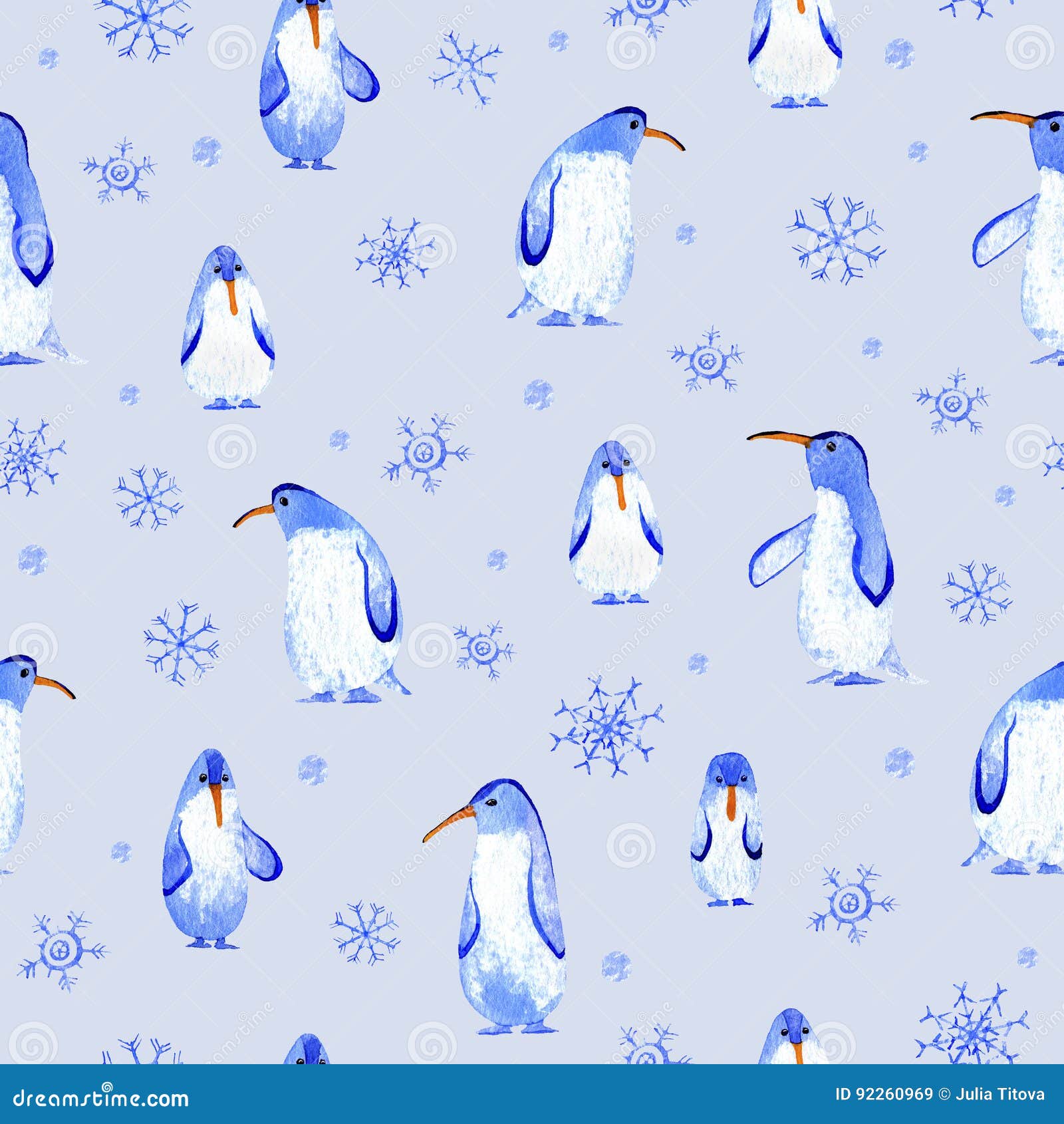 Penguins and Snowflakes Seamless Pattern. Stock Illustration ...