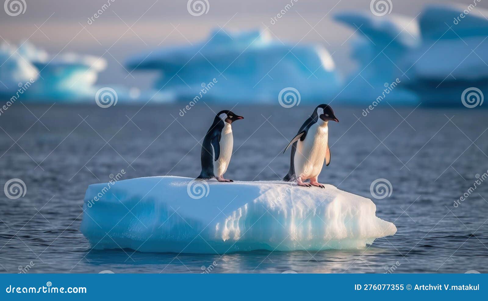 Penguins Standing on Iceberg in the Ocean, Global Warming Stock ...