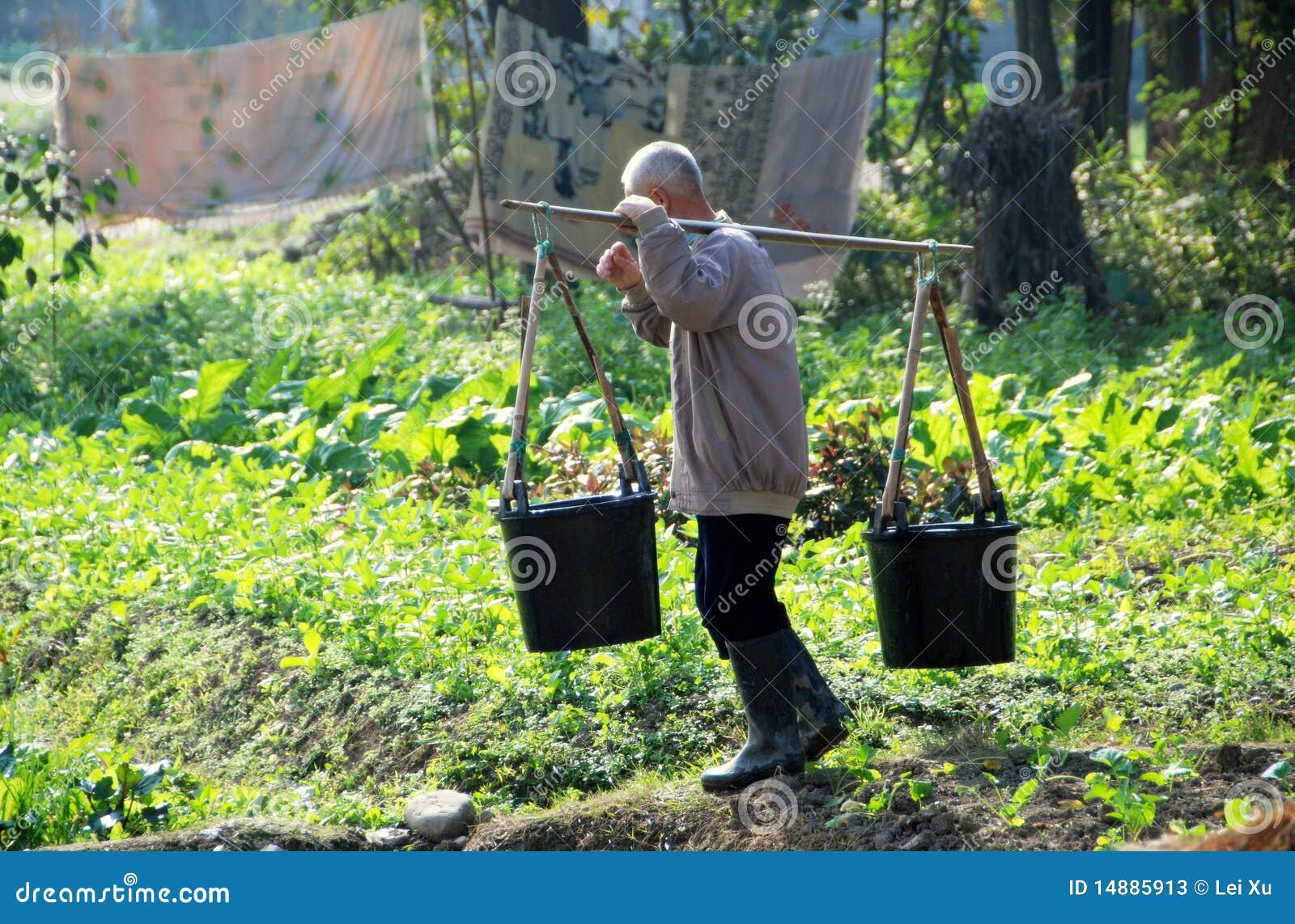 Pengzhou, China: Farmer with Water Buckets Editorial Stock Photo ...