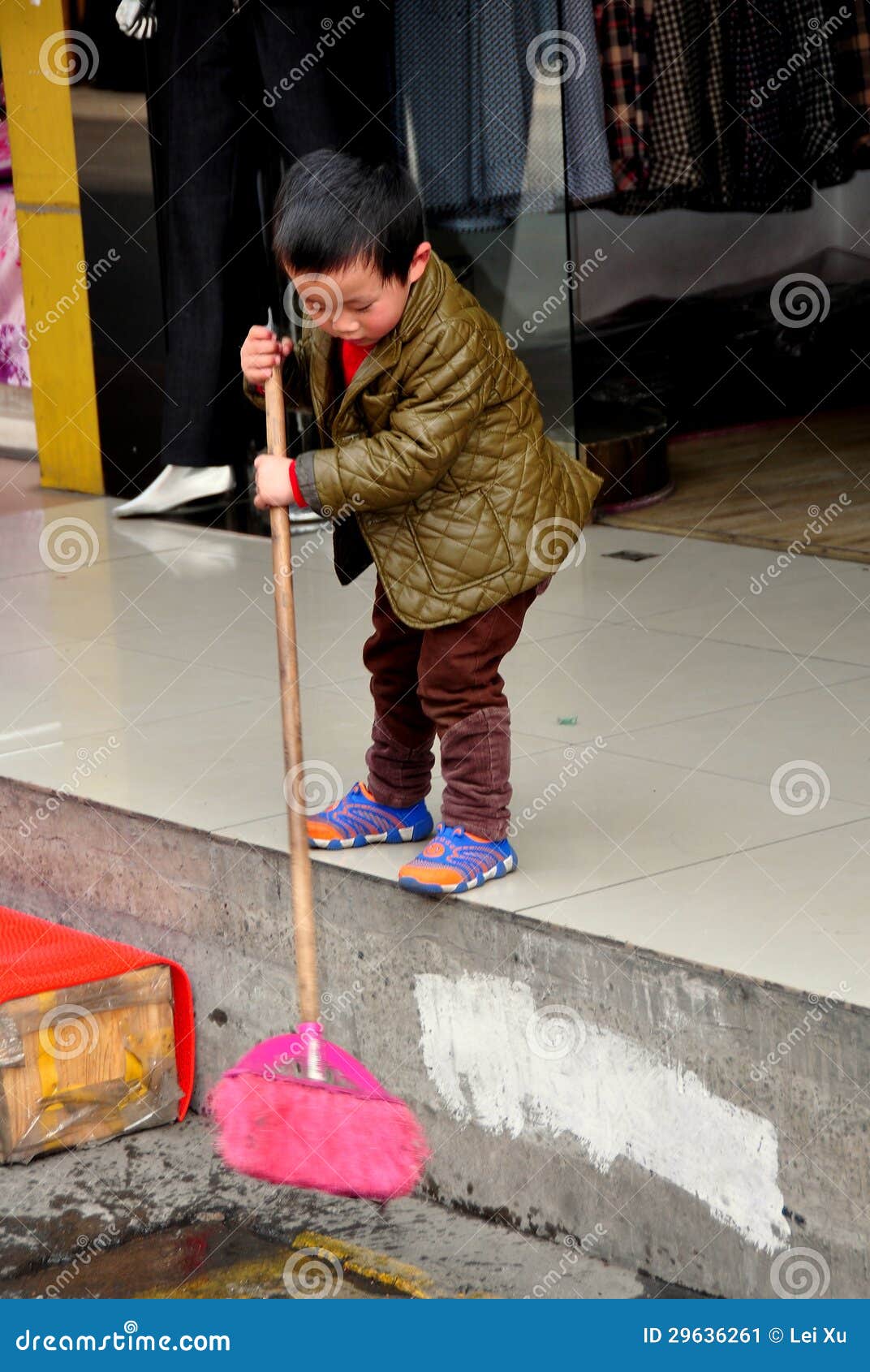 Pengzhou, China: Little Boy Mopping Sidewalk Editorial Photo - Image of ...