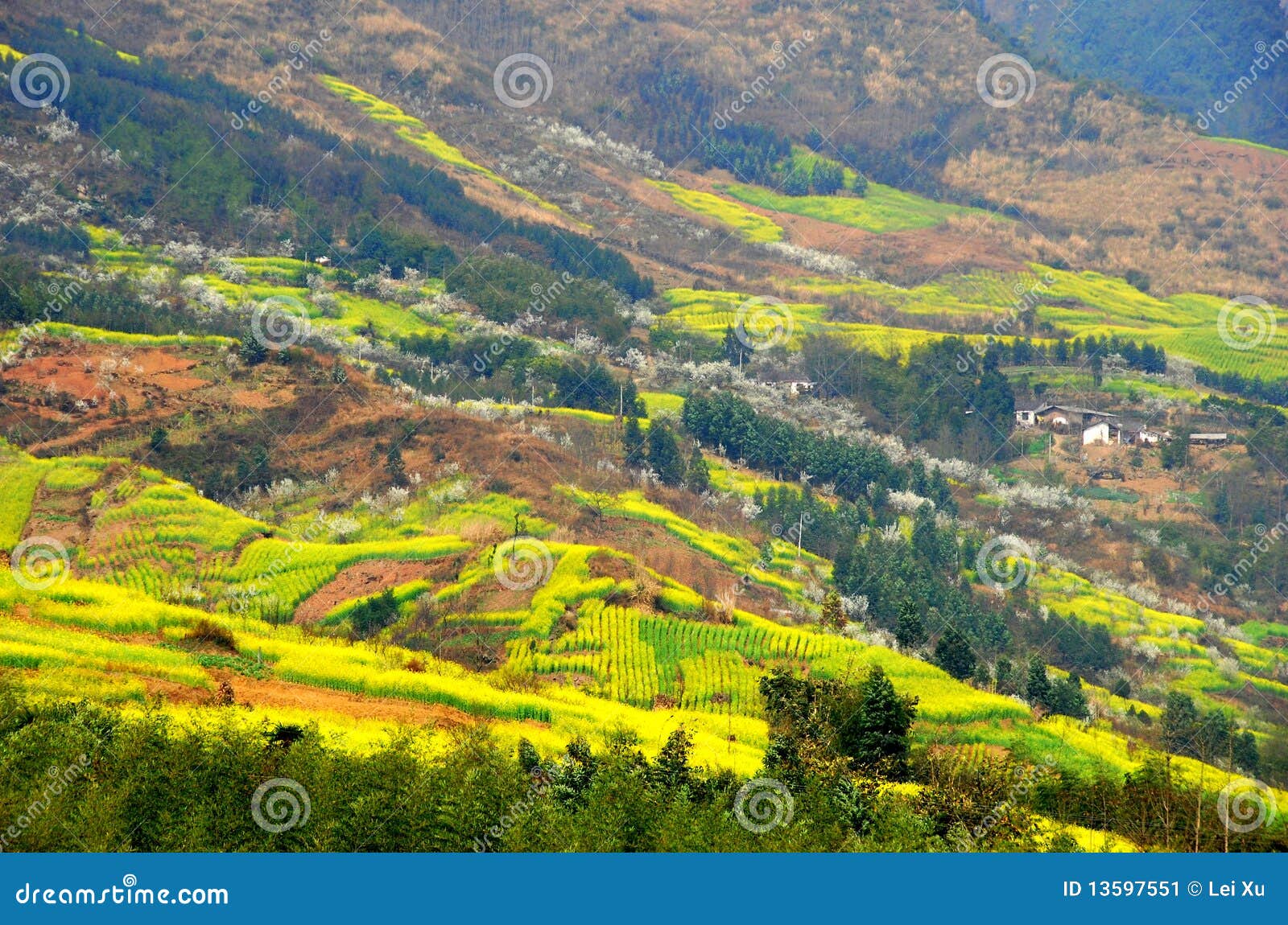Pengzhou, China: Springtime Mountainsides Stock Image - Image of ...