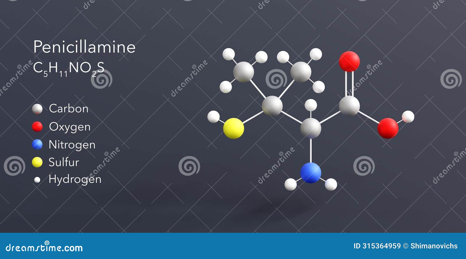 Penicillamine Molecule 3d Rendering, Flat Molecular Structure with ...